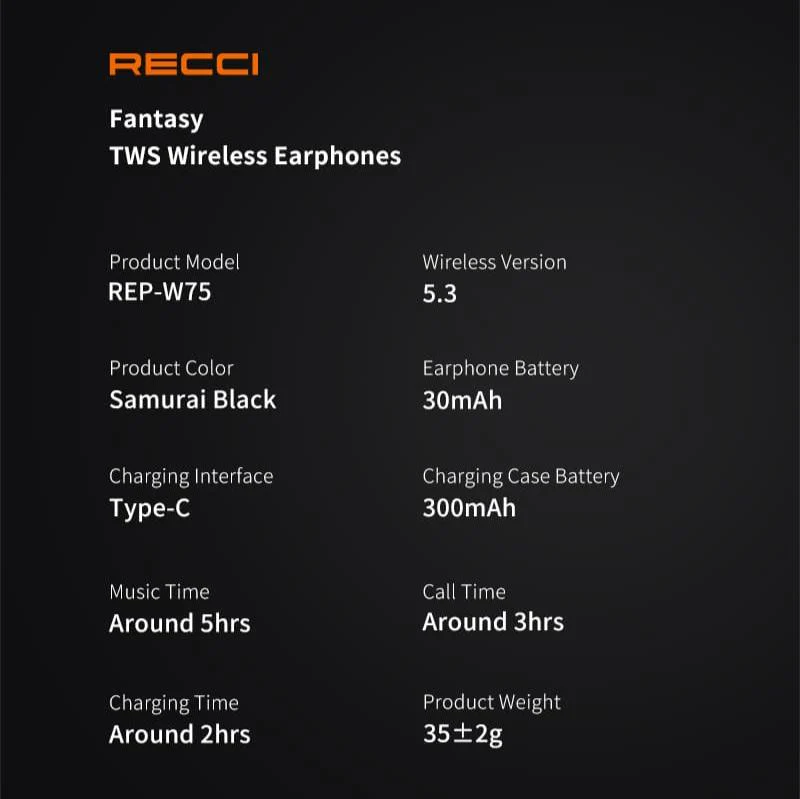 Recci REP-W75 Fantasy Buds - Black - OTC.LK