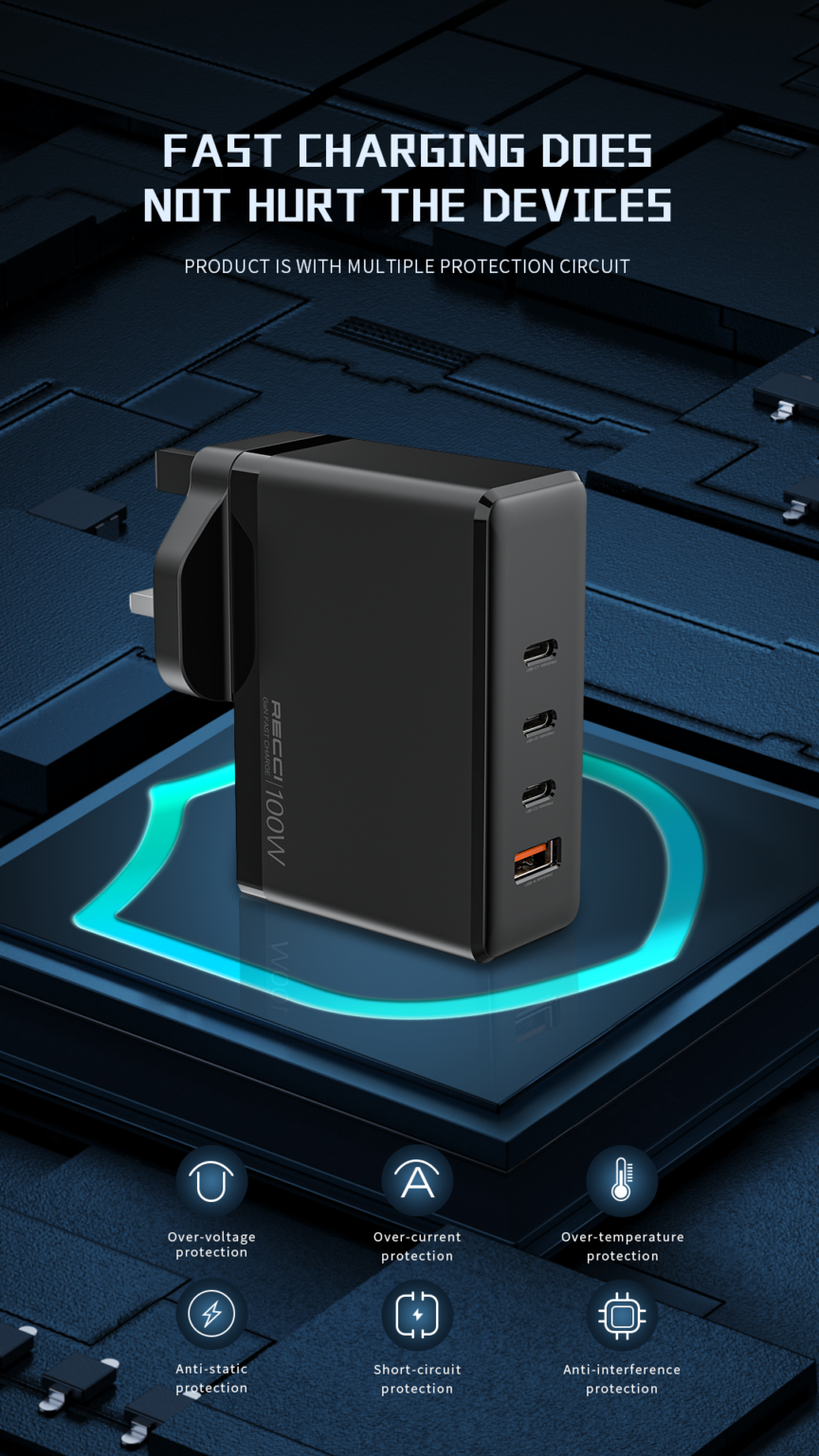 RECCI RC41 100W GaN Smart Fast Charger Black